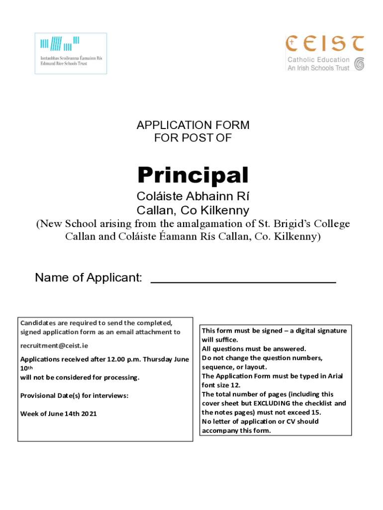 Fillable Online Callan - Principal Application Form 2021 (1) Fax Email Print - pdfFiller