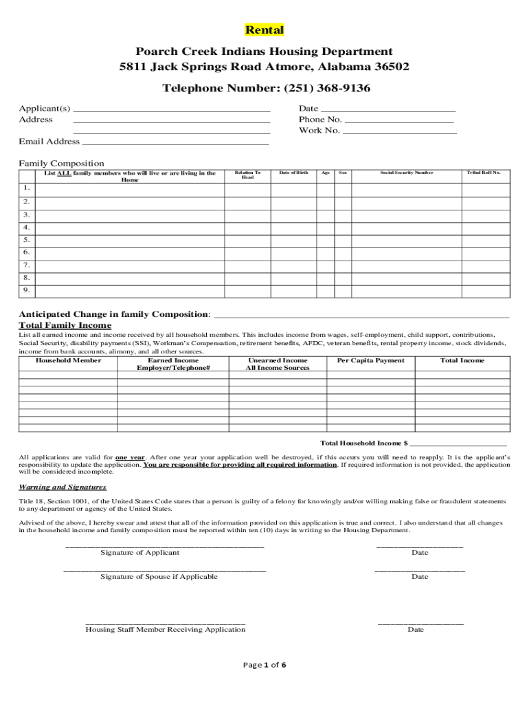 Fillable Online Rental Poarch Creek Indians Housing Department 5811 ...
