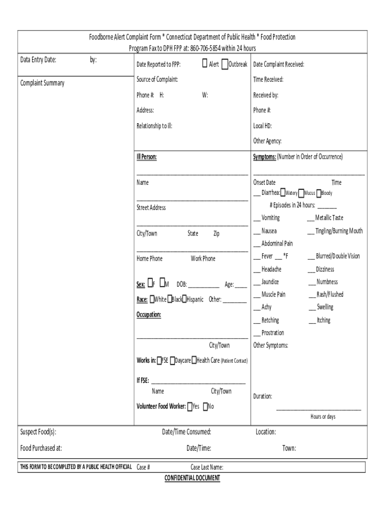 Fillable Online Foodborne Alert Complaint Form Fax Email Print - pdfFiller
