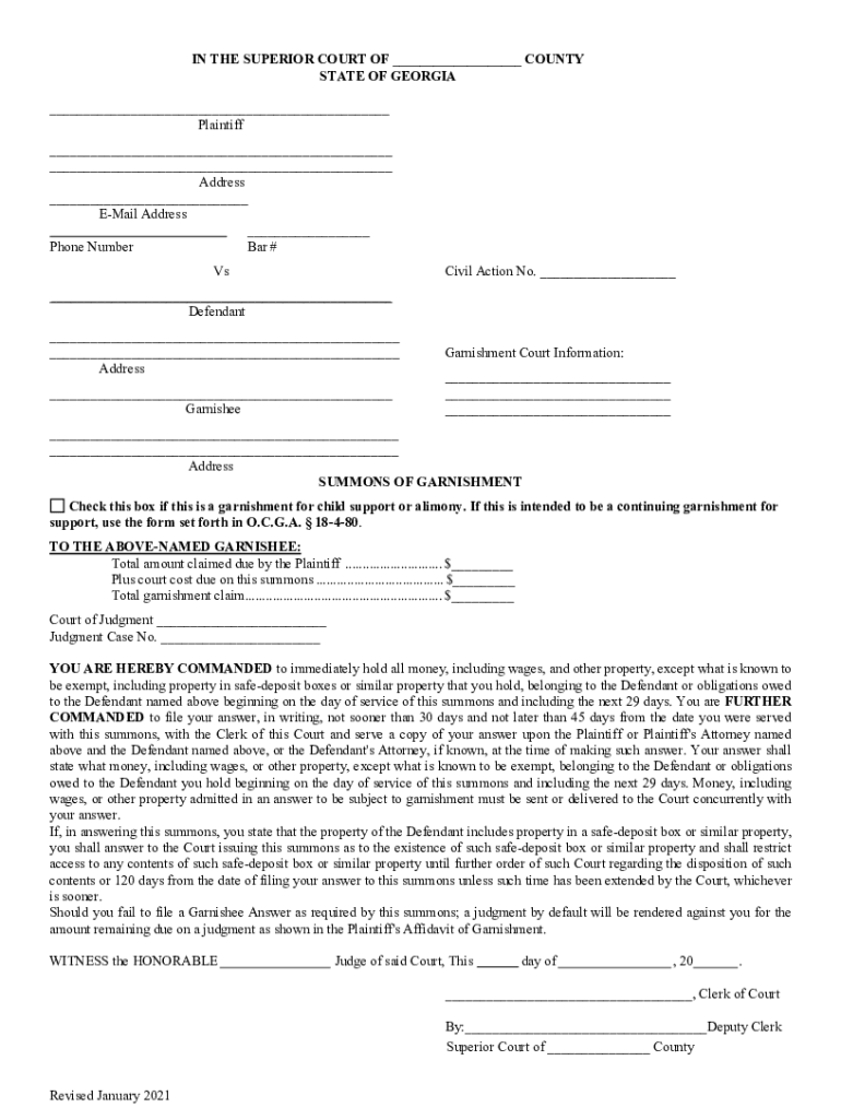 Fillable Online IN THE SUPERIOR COURT OF COUNTY STATE OF GEORGIA ...