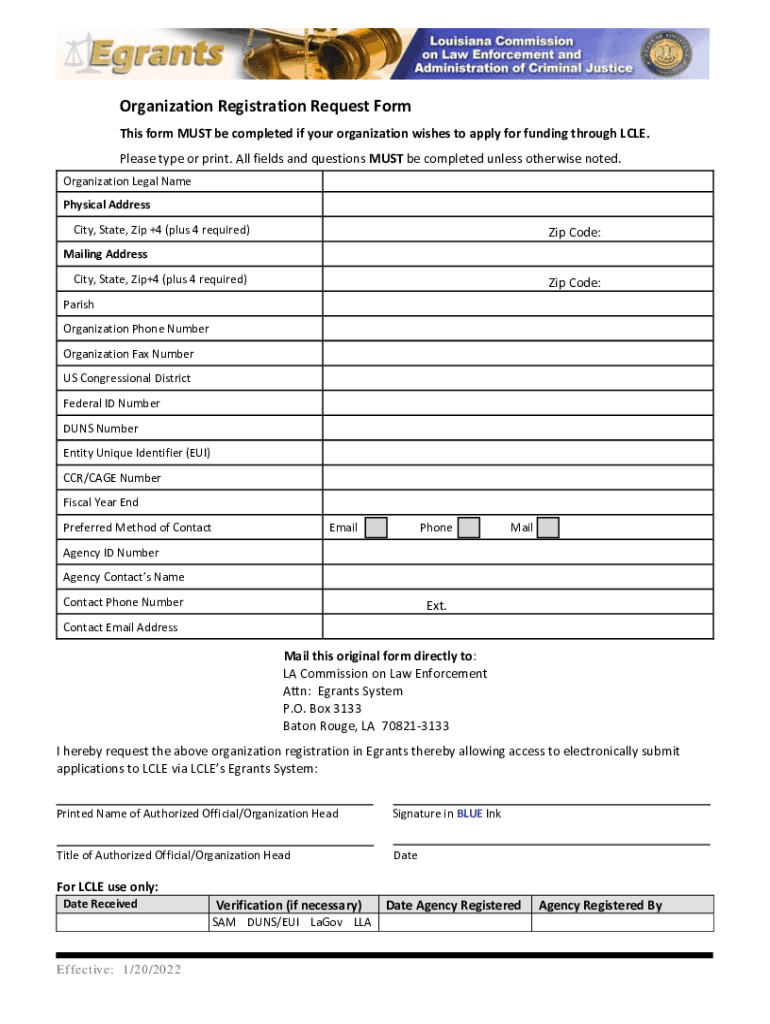 Fillable Online lcle la Organization/Organization Representative ...