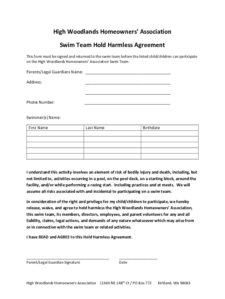 Fillable Online HW Hold Harmless Agreement.docx Fax Email Print - pdfFiller