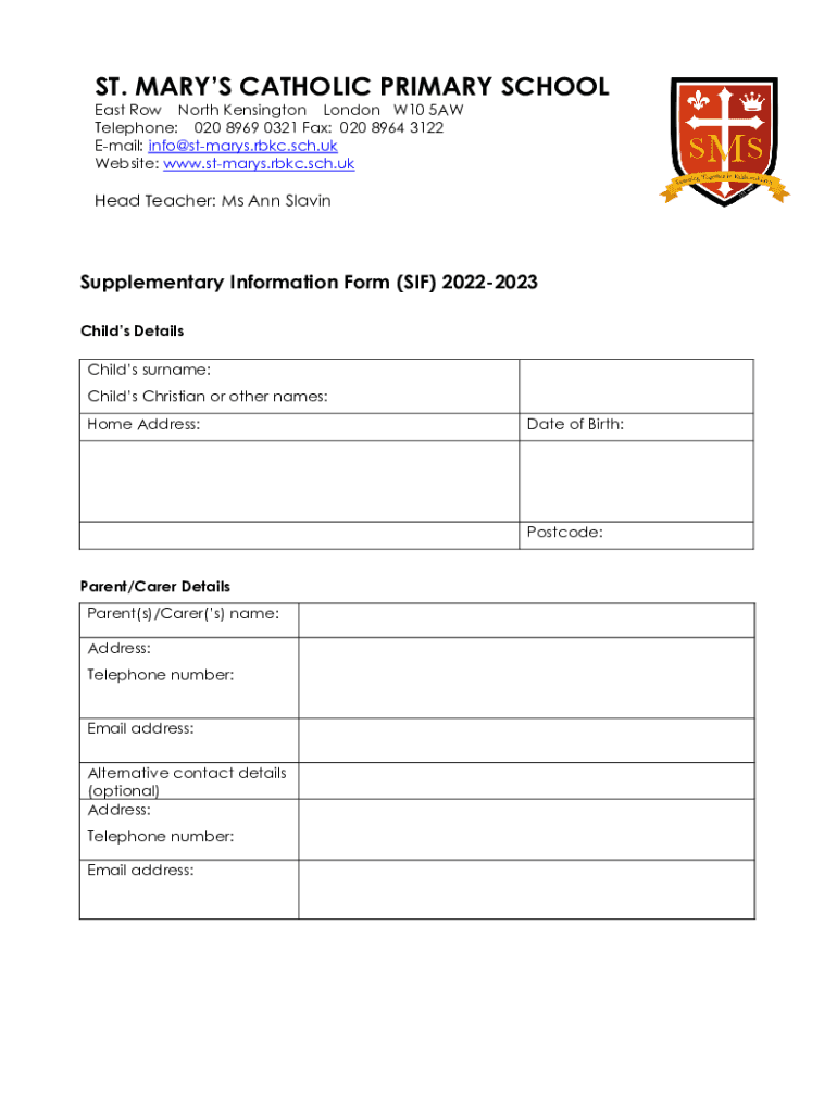 Fillable Online www.st-marys.rbkc.sch.ukfilesnewsSt. Marys Catholic Primary School Fax Email ...