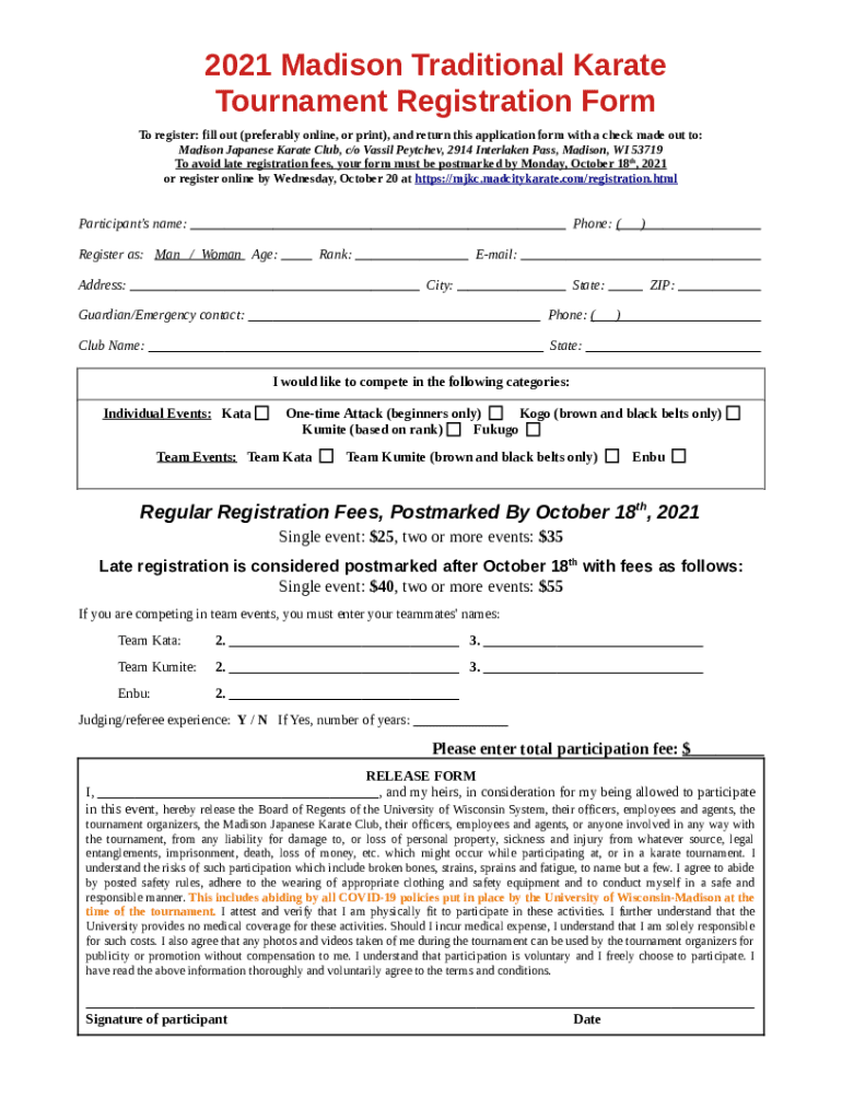 Fillable Online mjkc.madcitykarate.comdocsregform20212021 Madison ...
