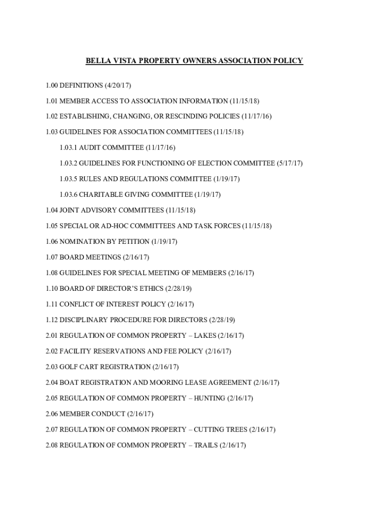 Fillable Online bellavistapoa.comwp-contentuploadsBELLA VISTA PROPERTY OWNERS ASSOCIATION POLICY ...