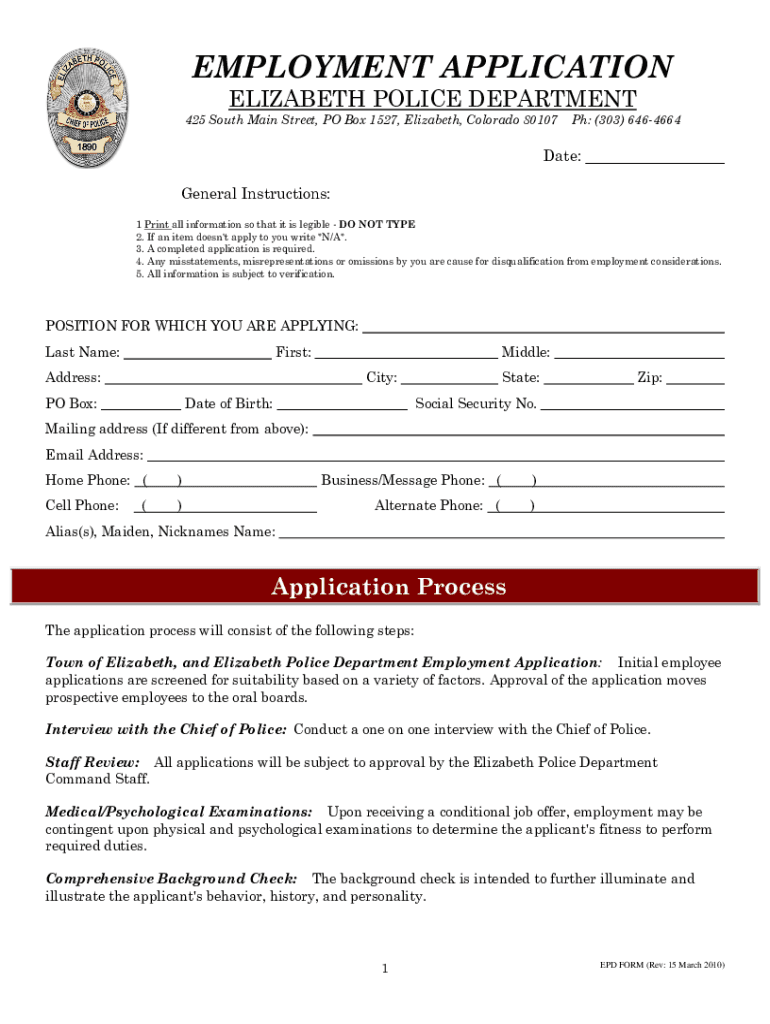 Fillable Online EPD Employment Application. EPD Employment Tools Fax ...