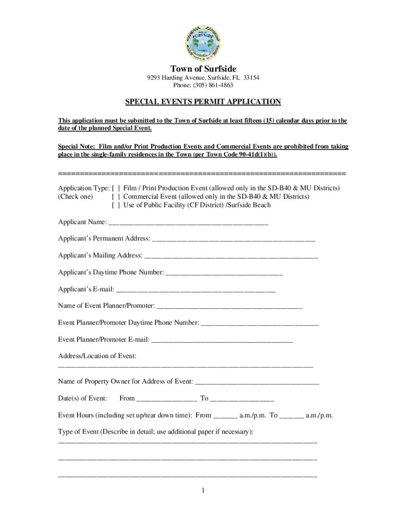 Fillable Online Special Events Permit Application 2 Fax Email Print - pdfFiller