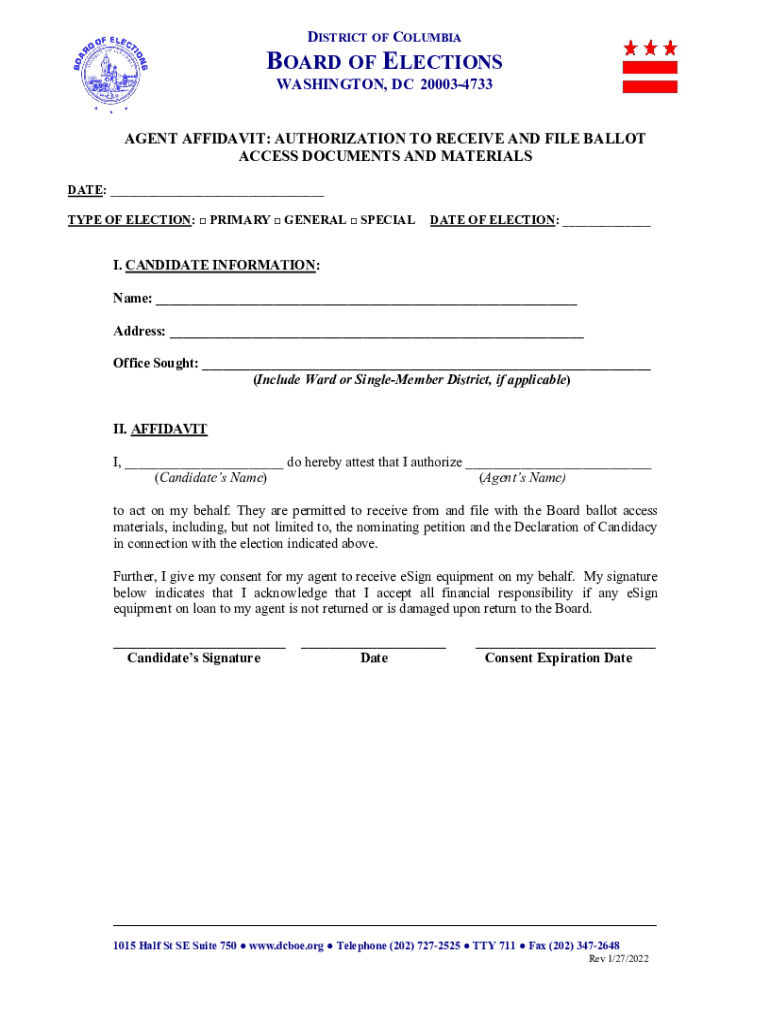Fillable Online Agent Affidavit-Authorization To Receive And File ...