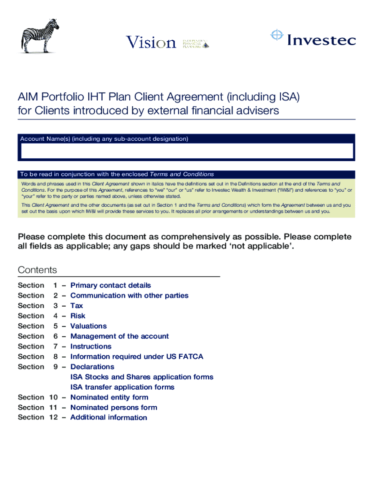 Fillable Online www.investec.comcontentdamAIM Portfolio IHT Plan Client ...