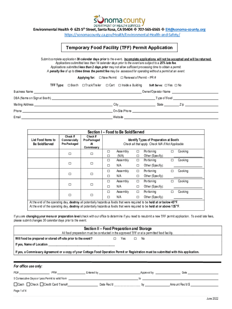 Fillable Online Temporary Food Facility Application Packet Fax Email Print - pdfFiller