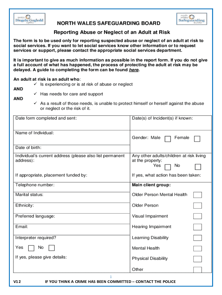 Fillable Online North Wales Adult Safeguarding Reporting Form ...
