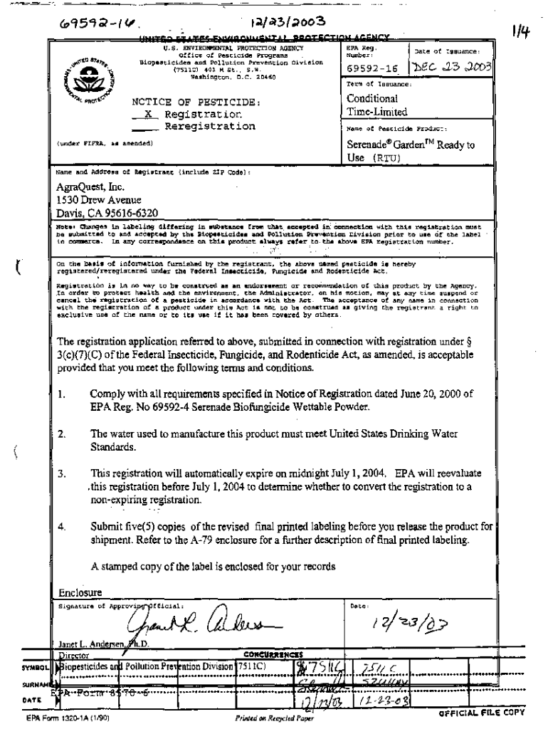 Fillable Online U.S. EPA, Pesticide Product Label, SERENADE GARDEN ...