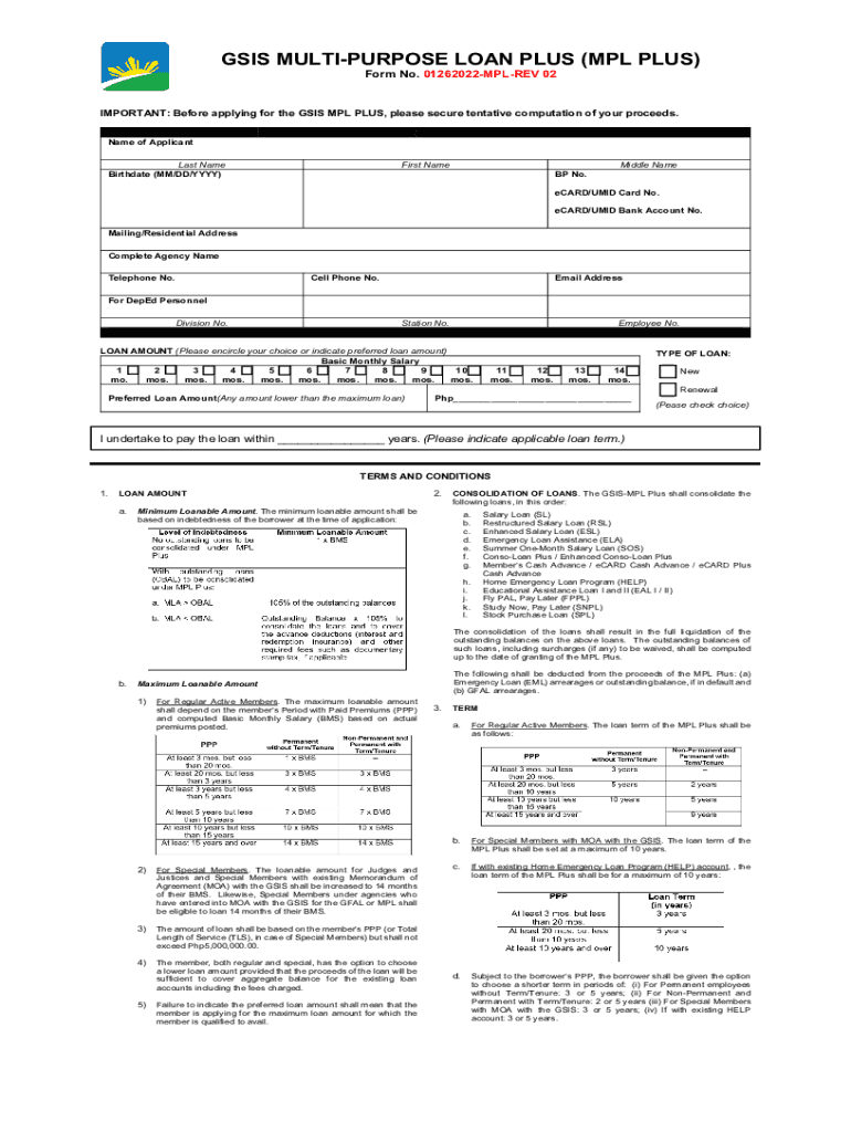 Fillable Online Downloadable GSIS MPL Application Form Printable ...