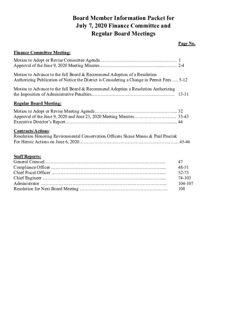 Fillable Online Board Member Information Packet for July 7, 2020 ...