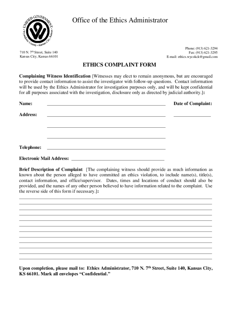 Fillable Online ETHICS COMPLAINT FORM Fax Email Print - pdfFiller