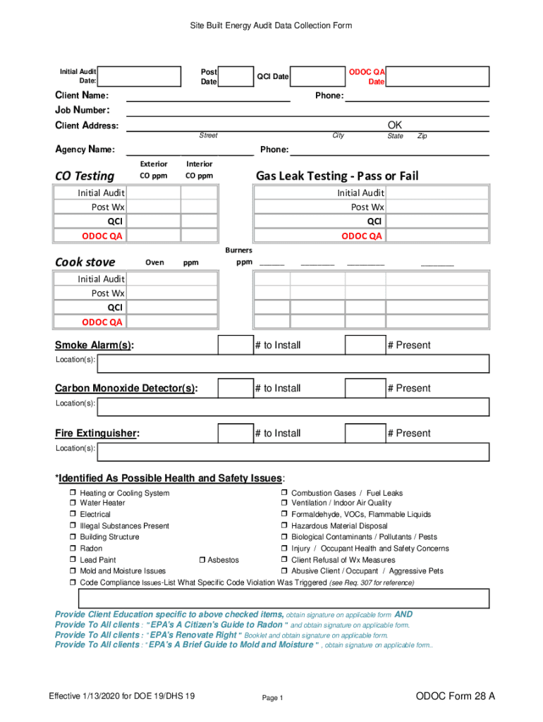Fillable Online Form 28 A- Site Built Energy Audit Data Collection Form ...