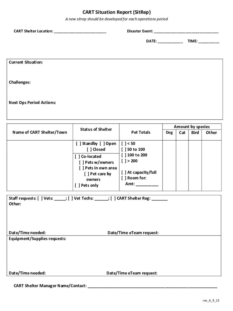Fillable Online CART Situation Report (SitRep) Fax Email Print - pdfFiller