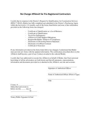 Fillable Online fpdcc.com FPCC-No-Change-Affidavit-112717No Change Affidavit for Pre-Registered ...