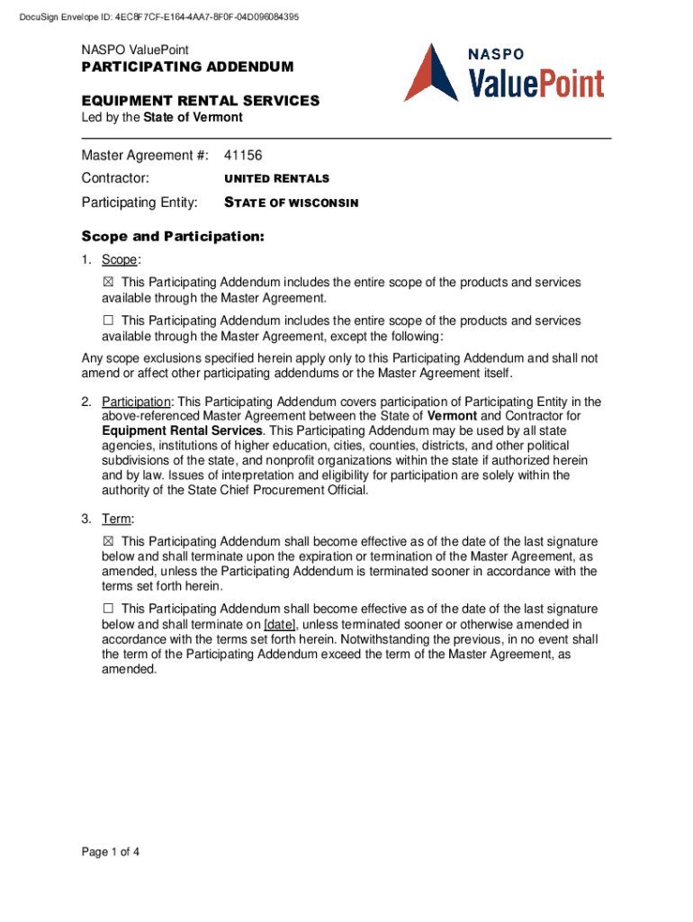 Fillable Online PARTICIPATING ADDENDUM EQUIPMENT RENTAL SERVICES ...