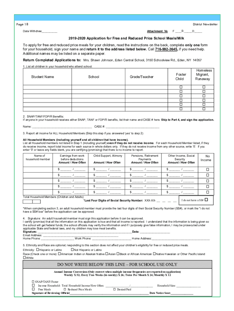 Fillable Online www.edencsd.org cms libEden Central School District ...