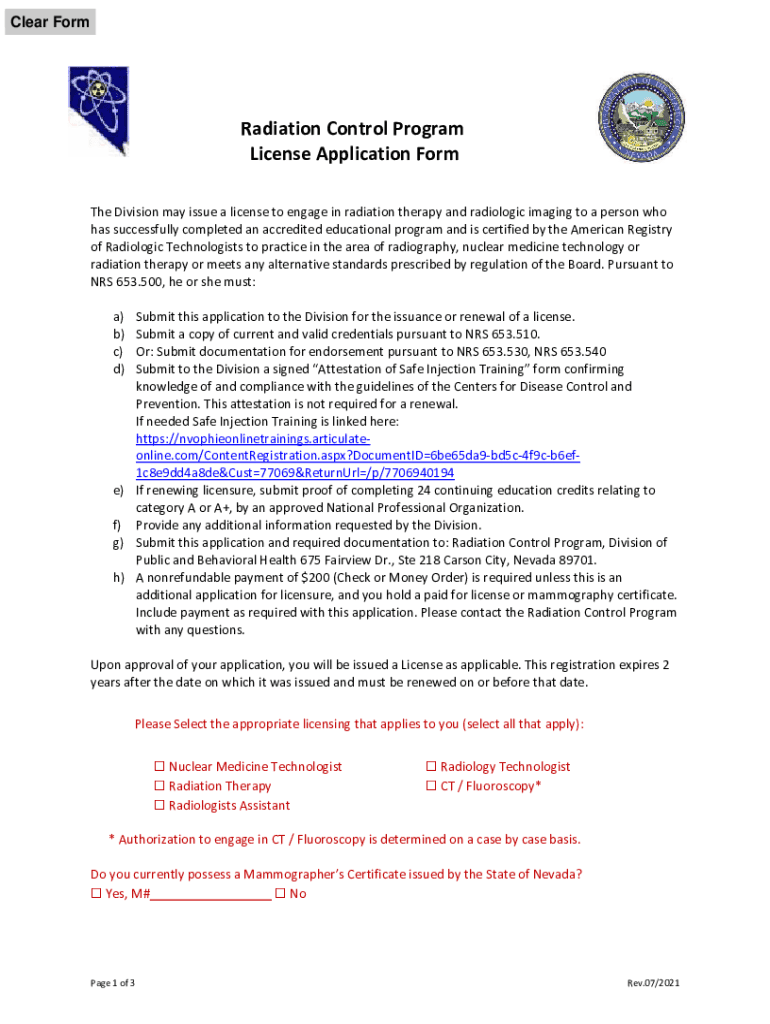 Fillable Online Radiation Control program license application - Nevada ...