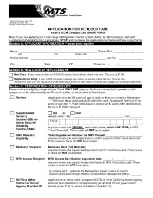Fillable Online www.sdmts.comsitesdefaultAPPLICATION FOR REDUCED FARE ...