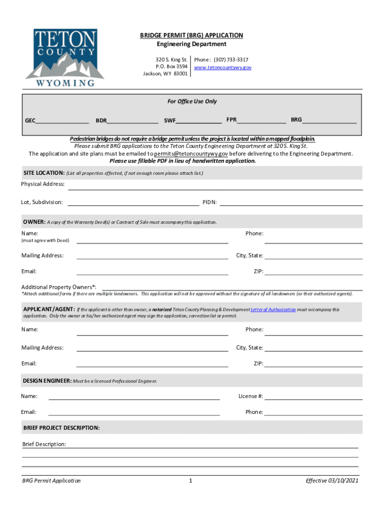 Fillable Online BRIDGE PERMIT (BRG) APPLICATION Engineering Department ...