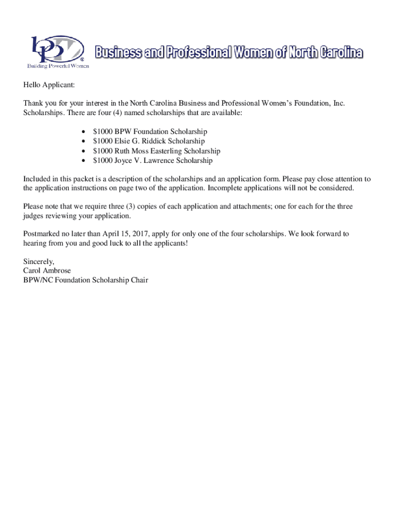 Fillable Online www.coursehero.comfile43174615BPW Scholarship Packet .docx - Hello Applicant ...