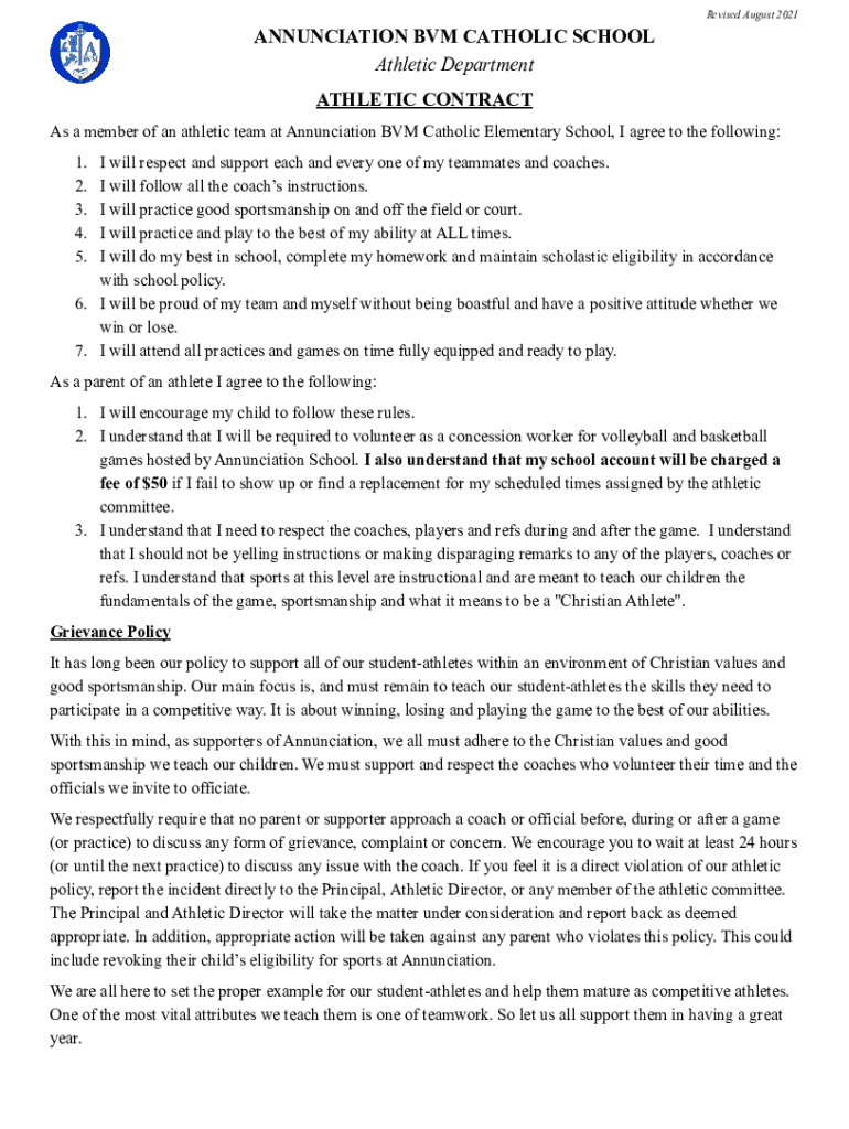 Fillable Online Athletic Contract, Concussion Release, Consent to Treat ...