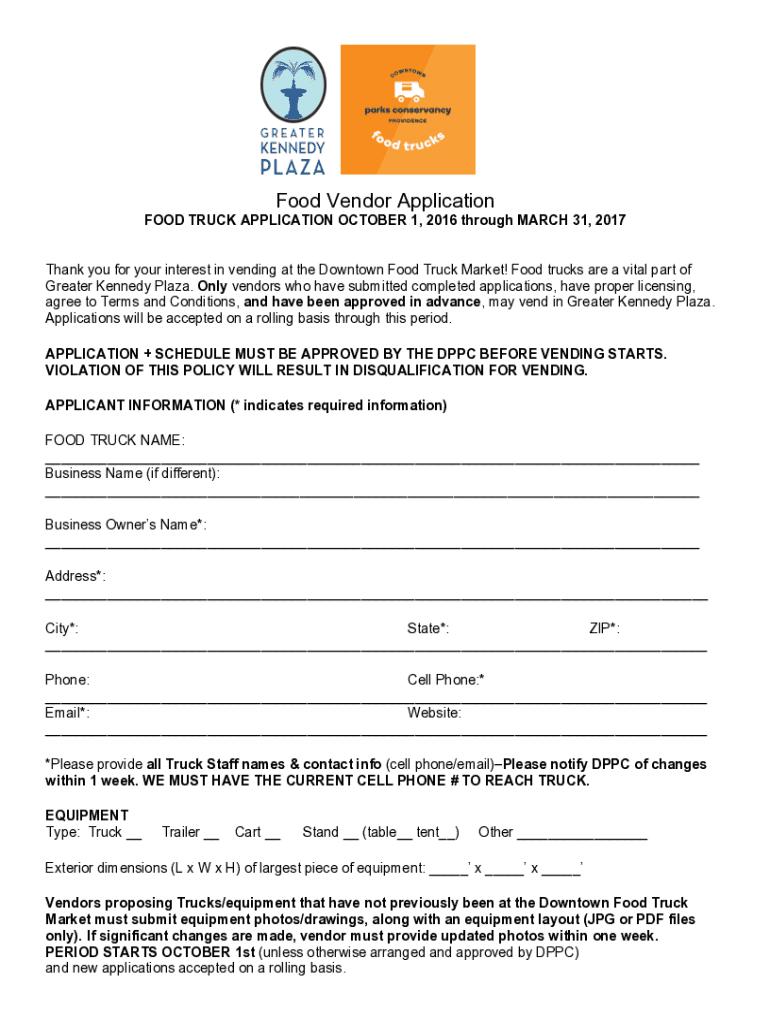 Fillable Online New Food Vendor Application - provparksconservancy.org ...