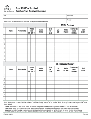 Fillable Online tax idaho Form BR-1605, Beer Odd-Sized Containers ...