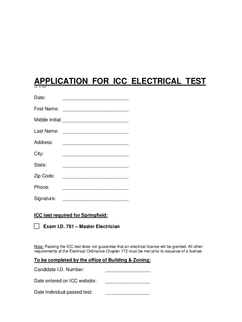 Fillable Online Electrical ICC Test Application.doc Fax Email Print ...