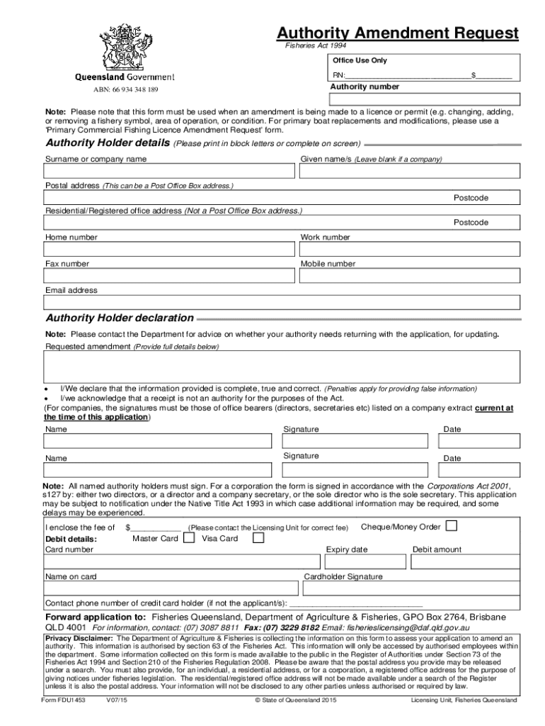 Fillable Online Authority Amendment Request. Amend Authority ...