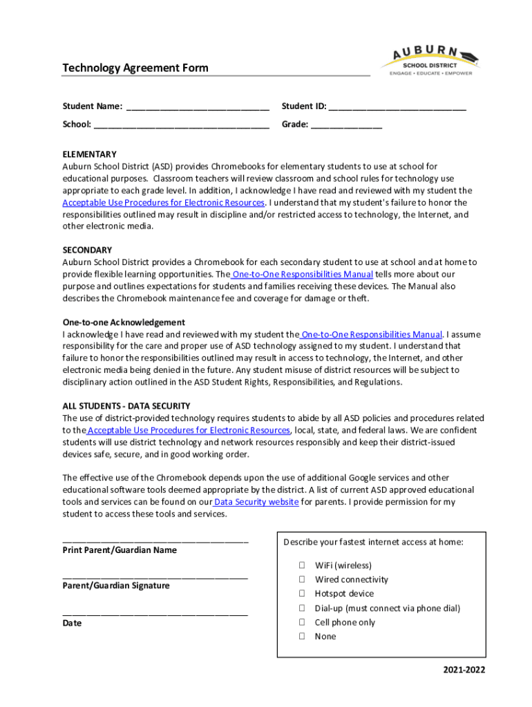 Fillable Online Technology Agreement Form - Auburn School District Fax Email Print - pdfFiller