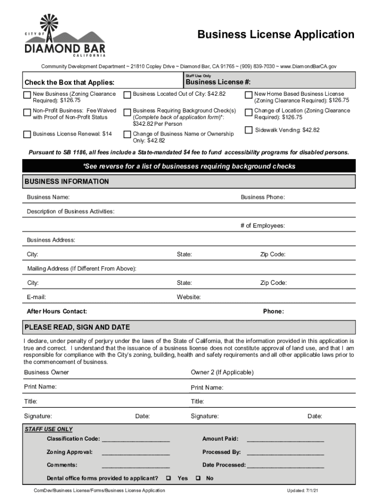 Fillable Online fill.iof-m-DIAMOND-BAR-Business-License-ApplicationFill - Free fillable f m ...
