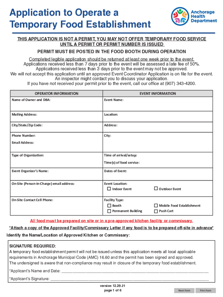 Fillable Online Temporary Food Service Establishments - Vermont ...