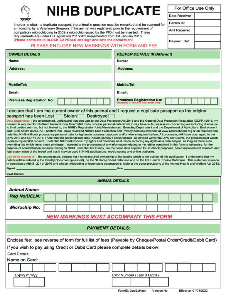 Fillable Online www.nihorseboard.orgNIHB-Duplicate-Form-V5ANIHB TE For ...