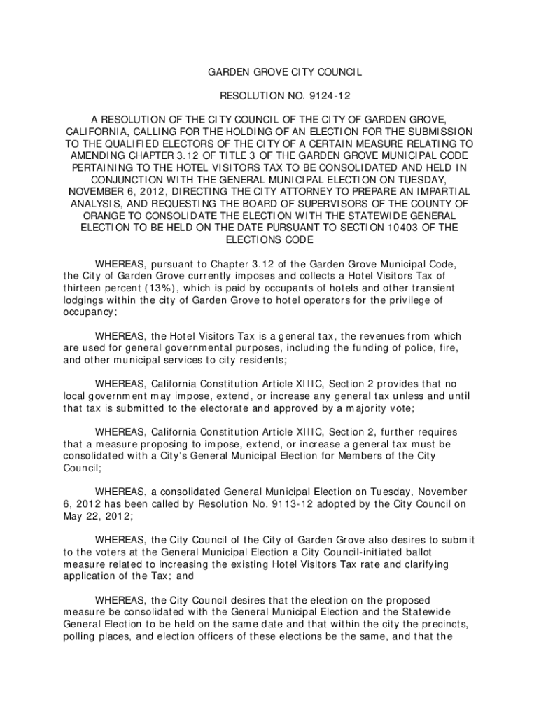 Fillable Online PDF GARDEN GROVE CITY COUNCIL RESOLUTION NO. 9125-12 A ...