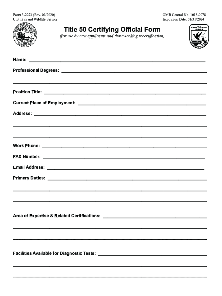 Fillable Online Title 50 Certifying Official Form Fax Email Print ...