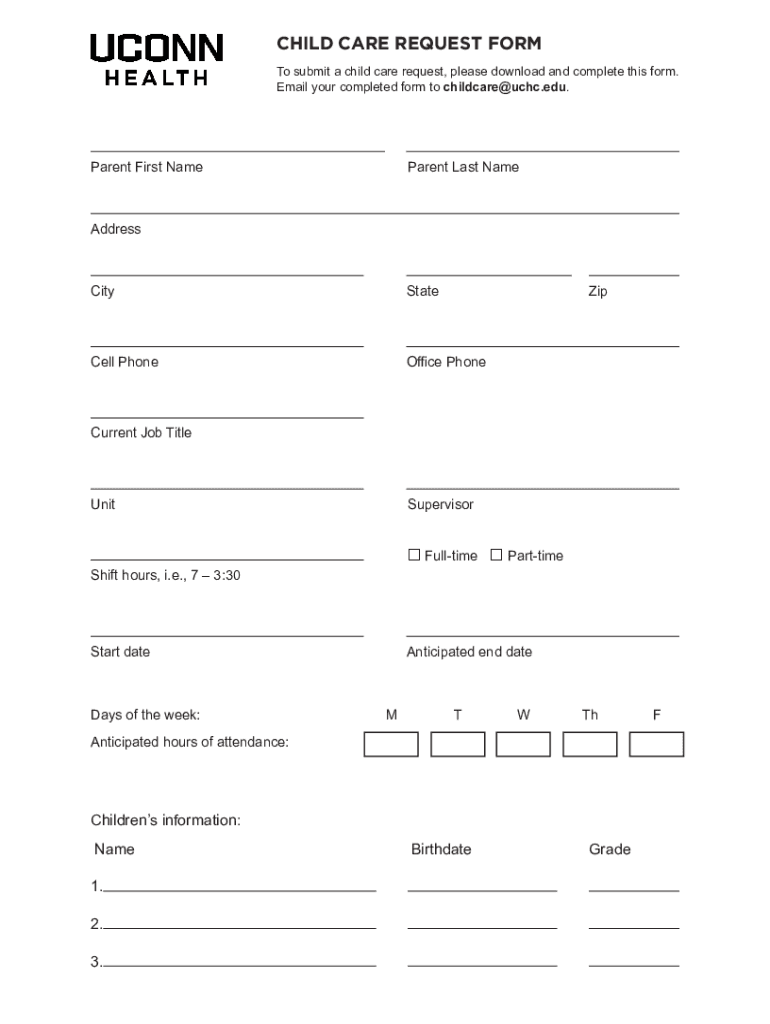 Fillable Online uconn.edu content uploadsCHILD CARE REQUEST FORM - University of Connecticut Fax ...