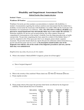 Fillable Online Disability and Impairment Assessment Form - Washburn ...