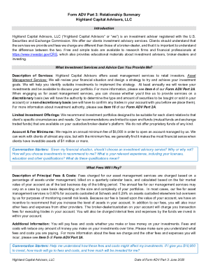 Fillable Online Form ADV Part 3: Relationship Summary Highland Capital ...