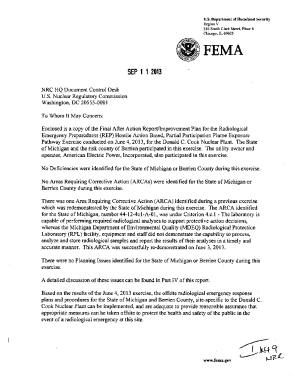 Fillable Online FEMA, Submittal of Final After Action Report ...