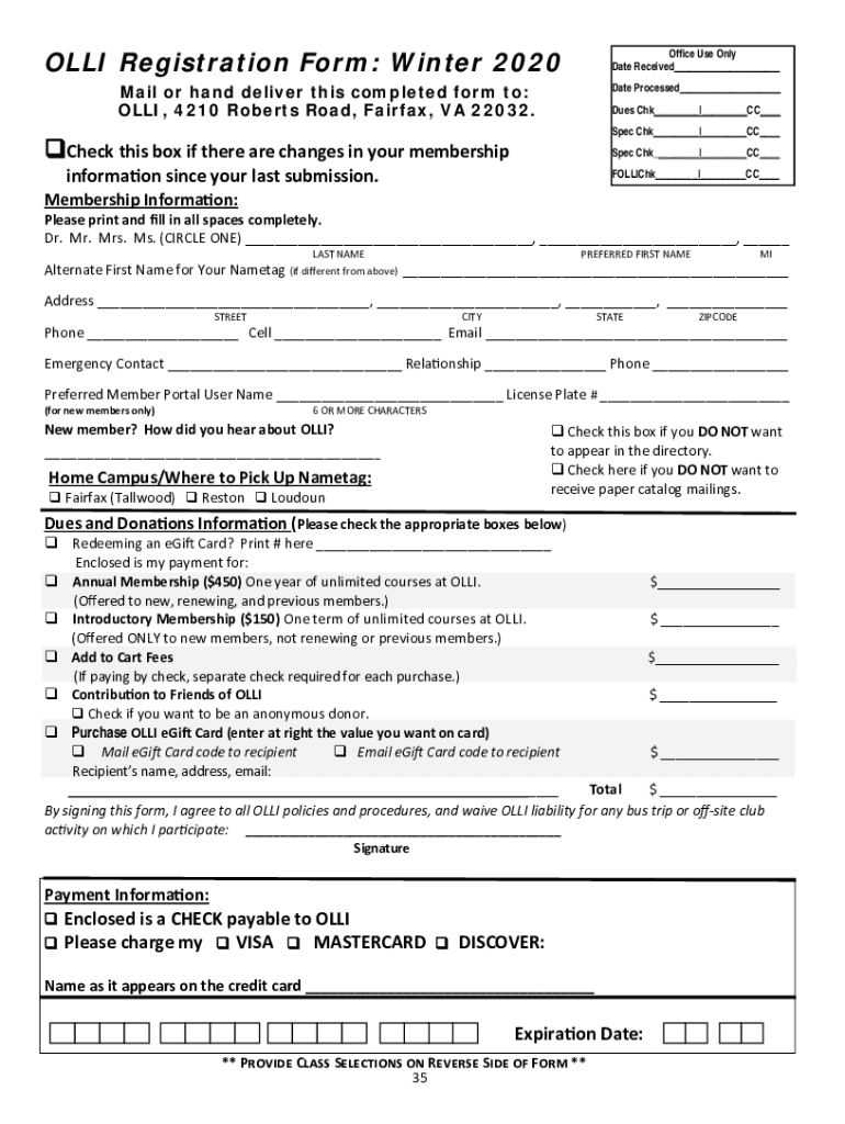 Fillable Online olli gmu www.pdffiller.com567262546--OLLI ...