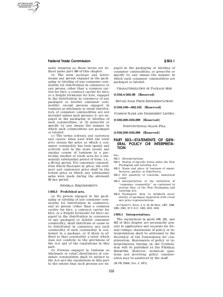 Fillable Online www.ecfr.govchapter-Isubchapter-EeCFR :: 16 CFR Part ...