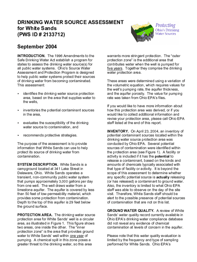 Fillable Online wwwapp epa ohio DRINKING WATER SOURCE ASSESSMENT for ...