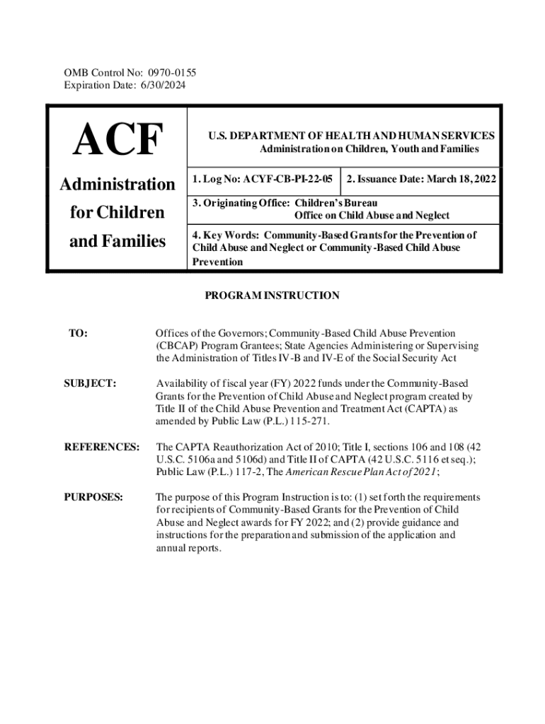 Fillable Online ACYF-CB-PI-22-05. Availability of fiscal year (FY) 2022 ...