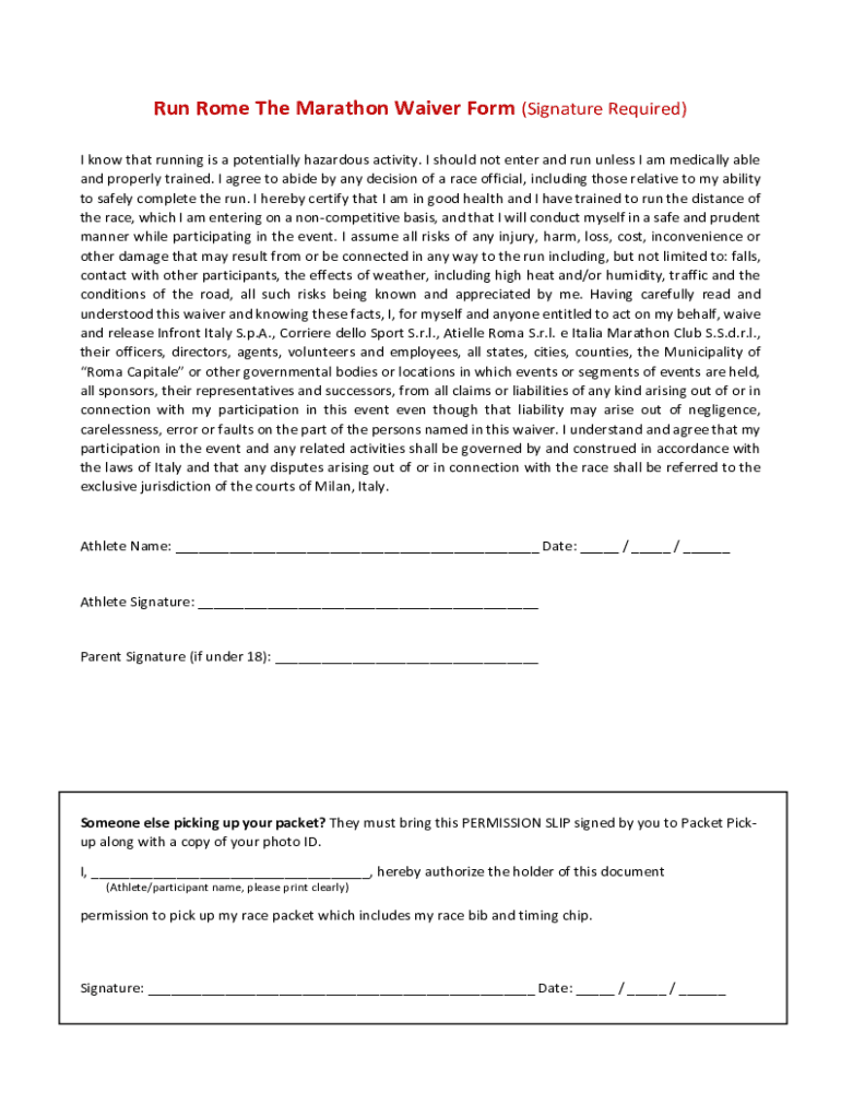 Rome Marathon Waiver Form - Fill Online, Printable, Fillable, Blank ...