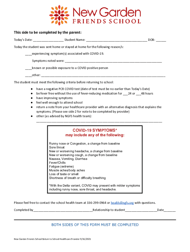 Fillable Online 21-22 Return to school form/letter from parents and ...