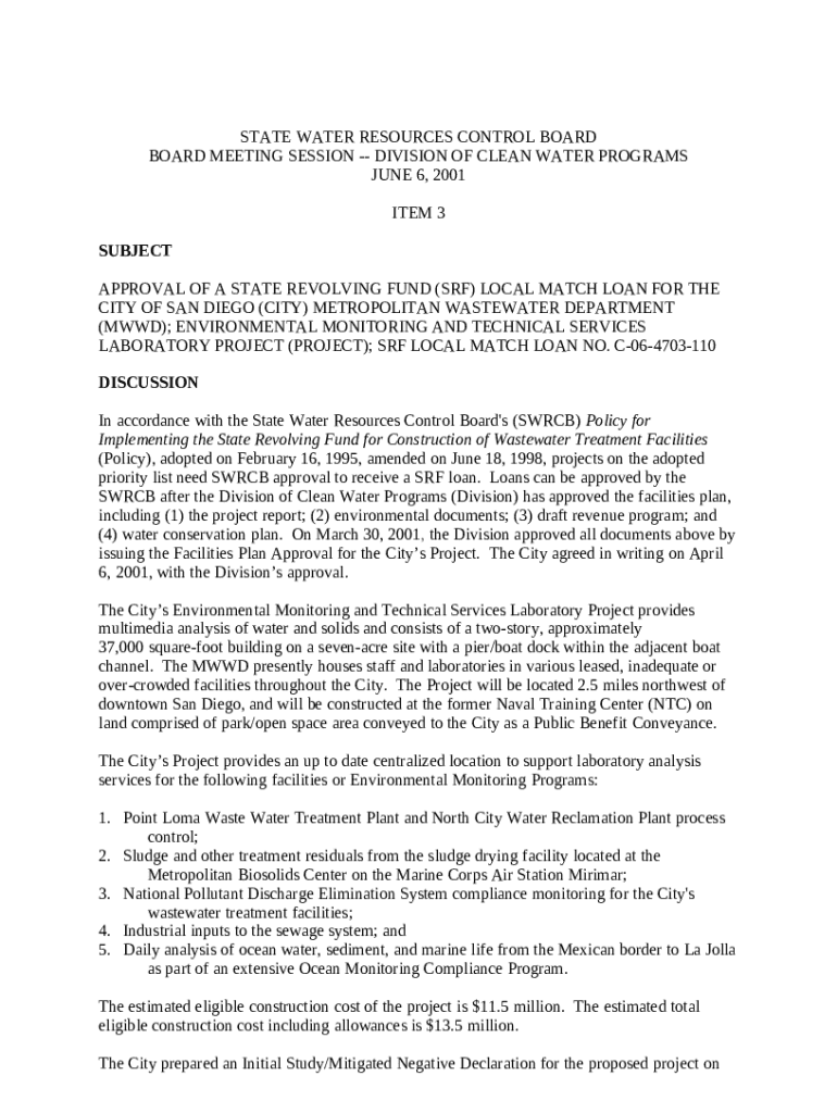 SRF Loan/City of San Diego Doc Template | pdfFiller